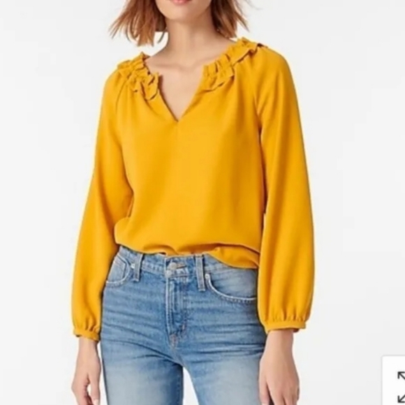 J. Crew | Tops | Jcrew Drapey Ruffleneck Top Crepe Mustard Golden ...